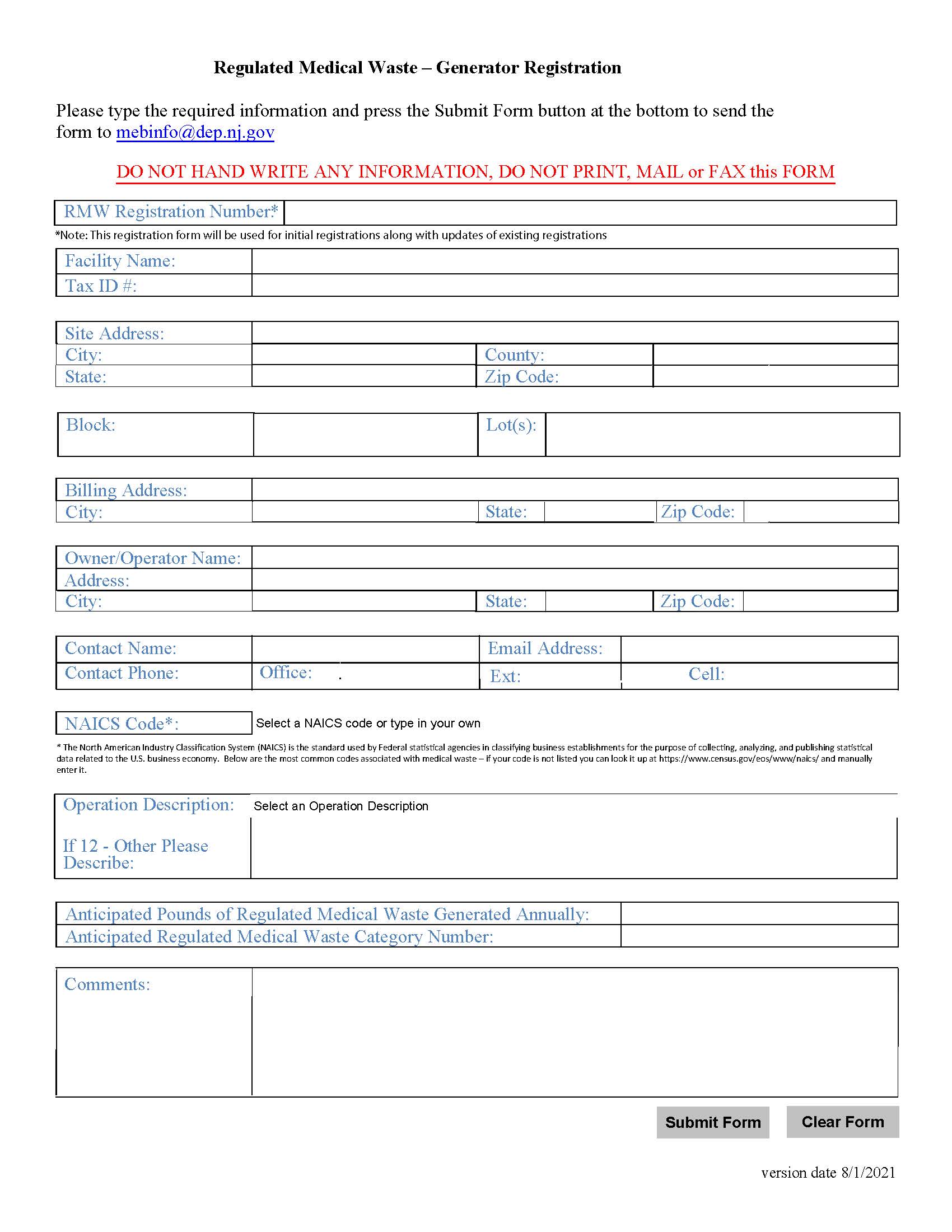 NJDEP-Current New Jersey Medical Waste Generators